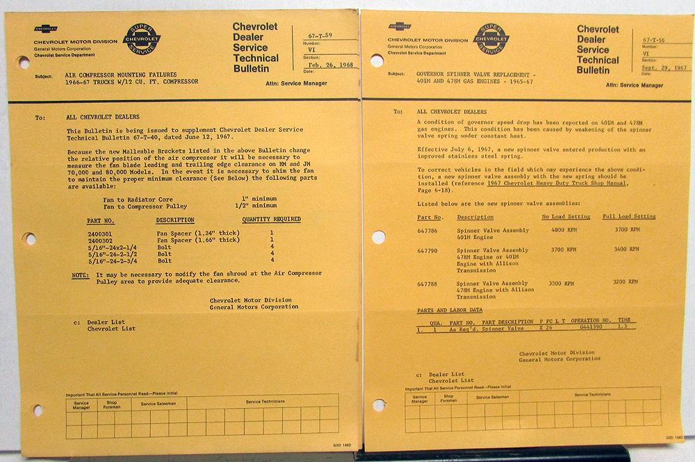 1967 Chevrolet Dealer Technical Service Bulletins #4-59 Corvette Camaro ...