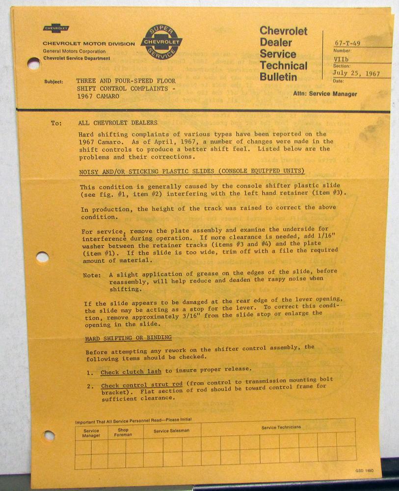 1967 Chevrolet Dealer Technical Service Bulletins #4-59 Corvette Camaro ...