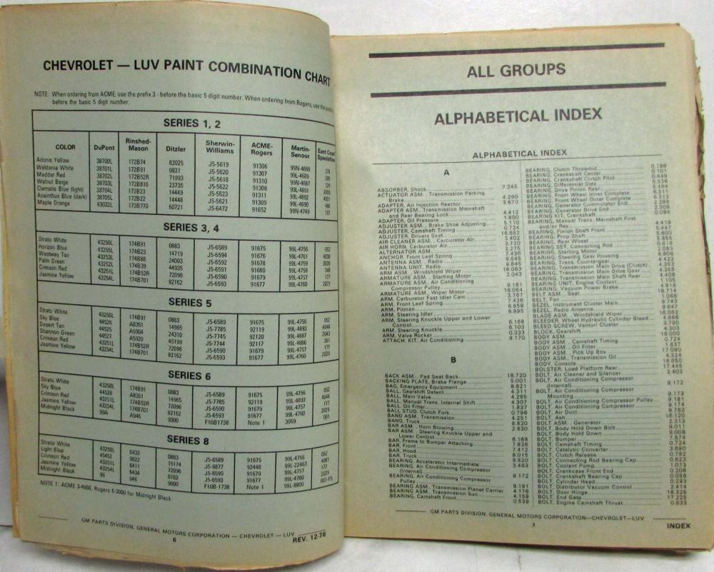 1972-1978 Chevrolet LUV Truck Chassis and Body Parts Book Series 1 thru 8