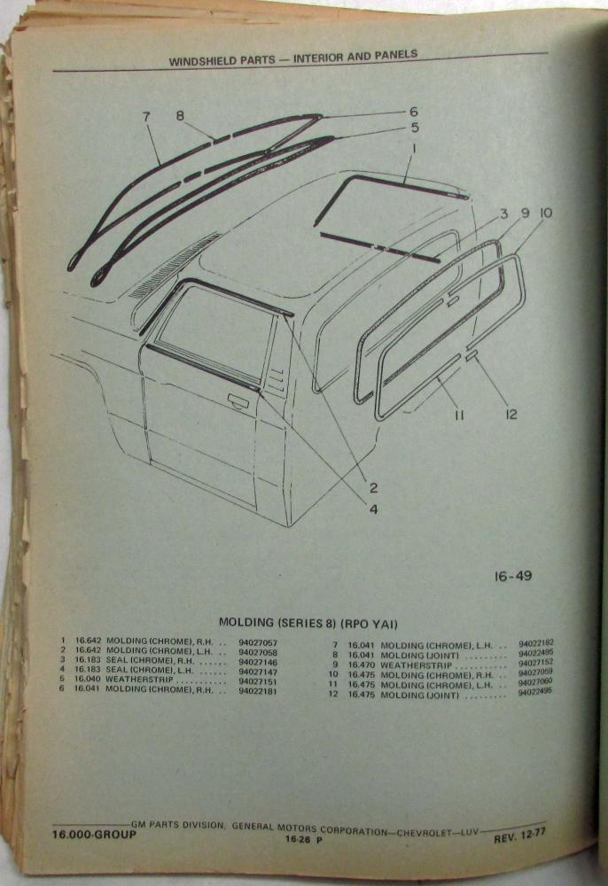 1972-1978 Chevrolet LUV Truck Chassis and Body Parts Book Series 1 thru 8