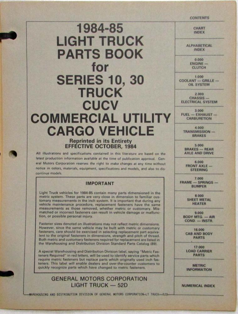 1984-1985 GMC Chevy CUCV Military Army Pickup Truck Parts Illustration ...