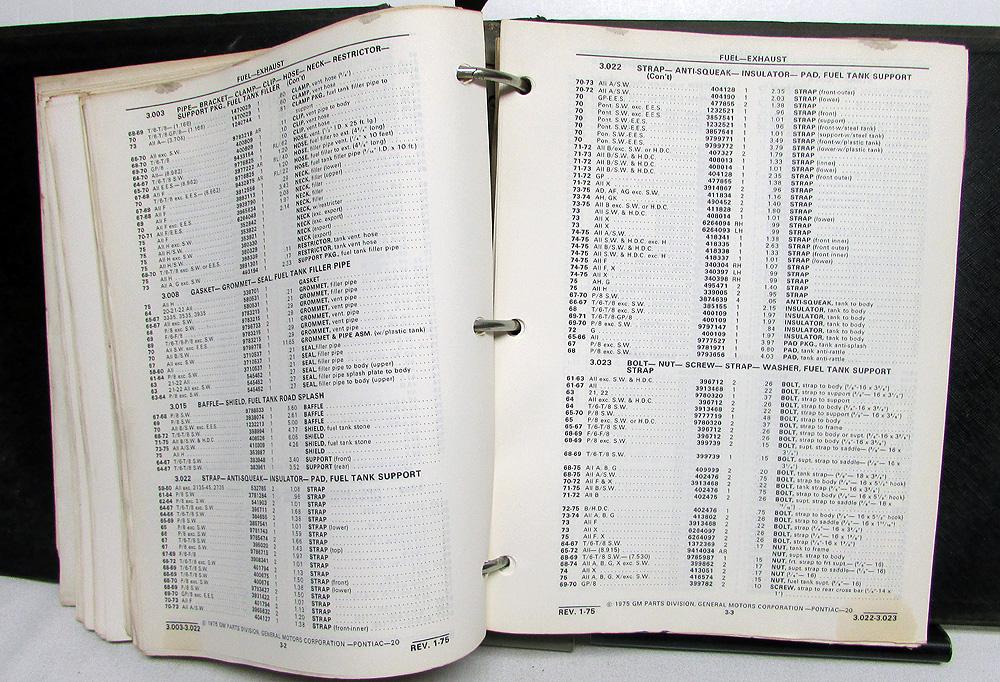 1975 Pontiac Parts and Accessories Book Catalog 1963-1975 GTO Firebird ...