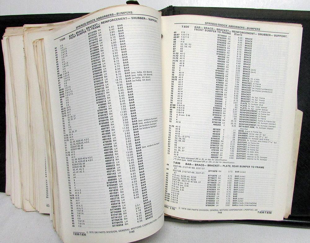 1975 Pontiac Parts and Accessories Book Catalog 1963-1975 GTO Firebird ...
