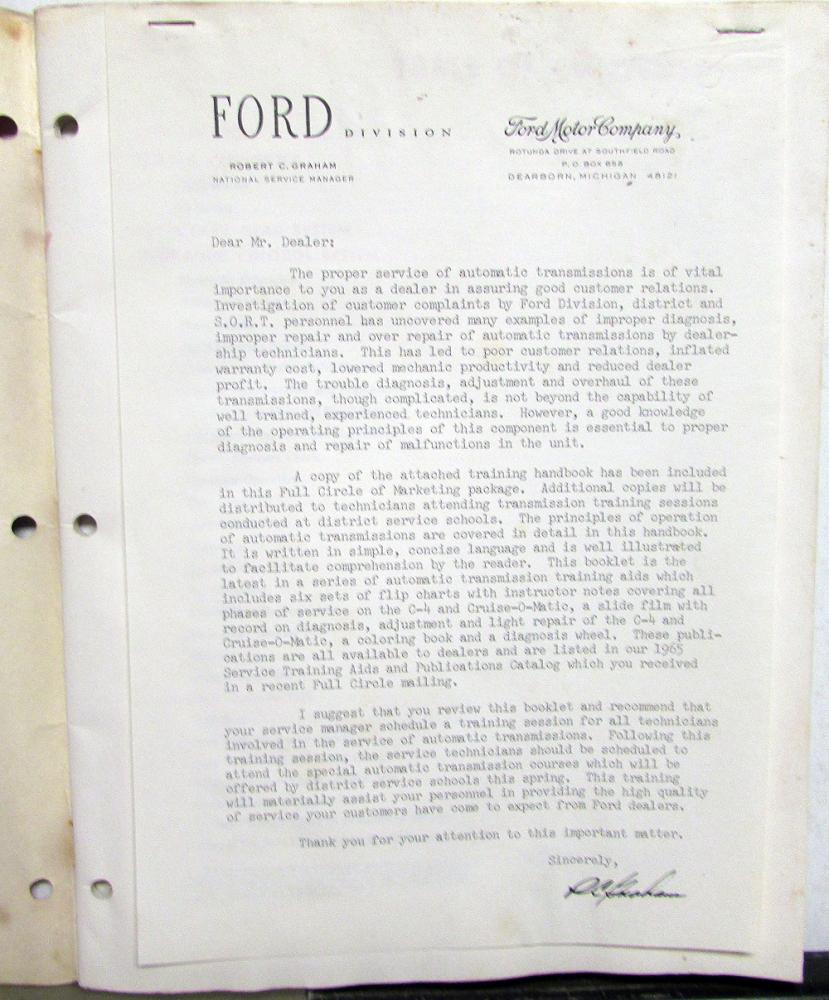 1965 Ford Service Training Handbook Auto Transmission Principles Of ...