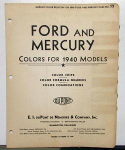 1940 Ford Mercury DuPont Automotive Paint Chip Colors Bulletin No 12 ...