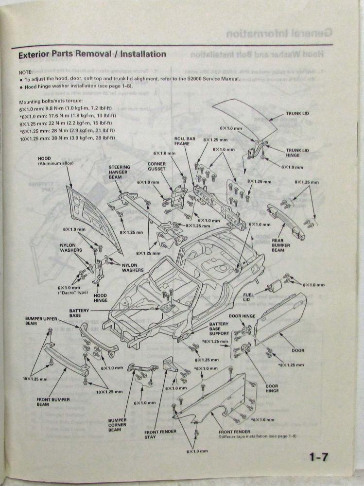 2000 Honda S2000 Body Repair Service Manual