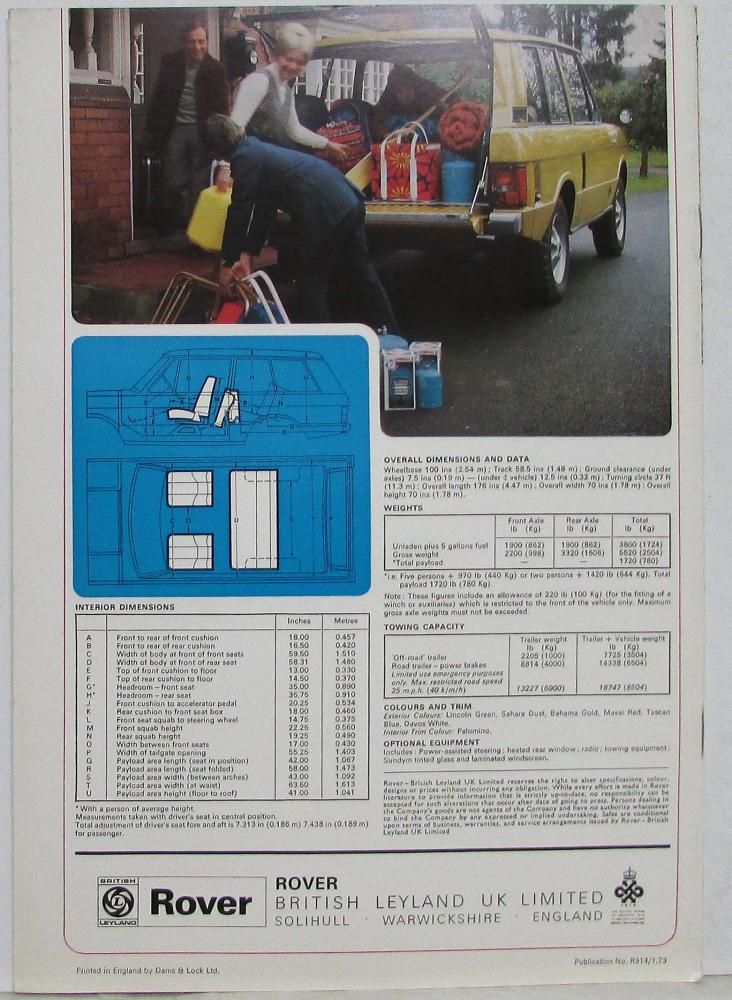 1973 Land Rover Range Rover Sales Brochure