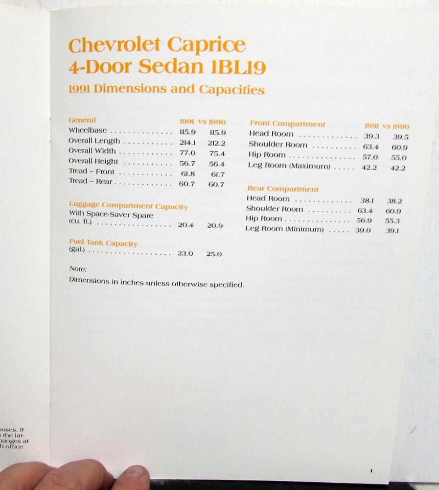 1991 Chevrolet Caprice Fleet Dealer Taxi Package Sales Brochure Cab