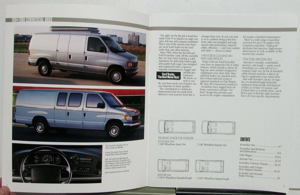 1994 Ford Vans Econoline Aerostar Club Features Sales Brochure