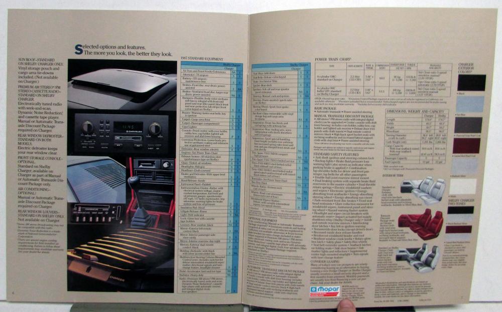 1987 Dodge Shelby Charger Two Tone Color Options Features Sales Brochure