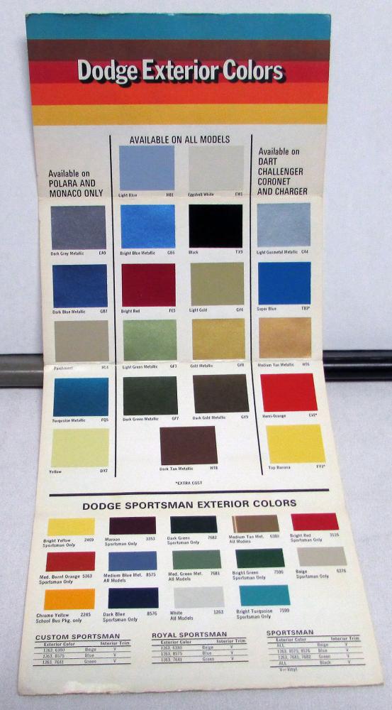 1972 Dodge Dealer Paint Chips Color Options Folder Charger Challenger ...