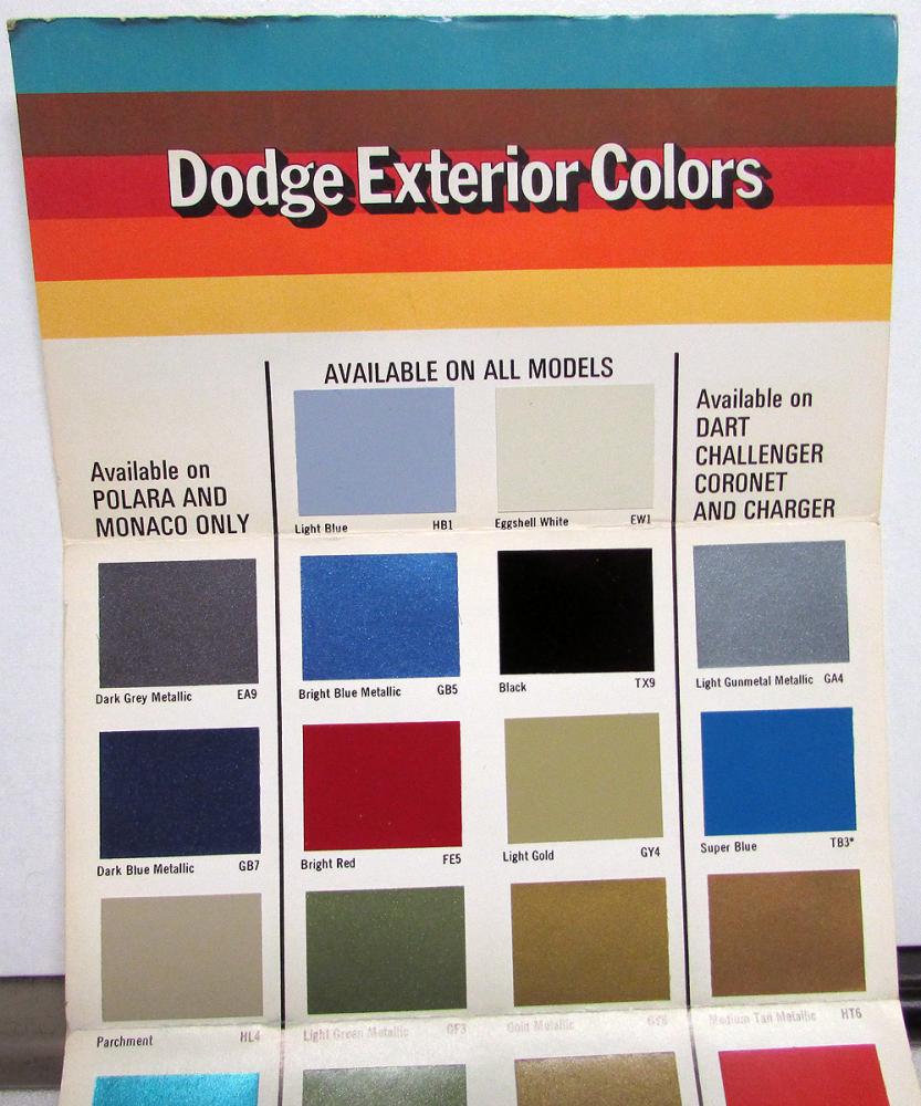 1972 Dodge Dealer Paint Chips Color Options Folder Charger Challenger ...