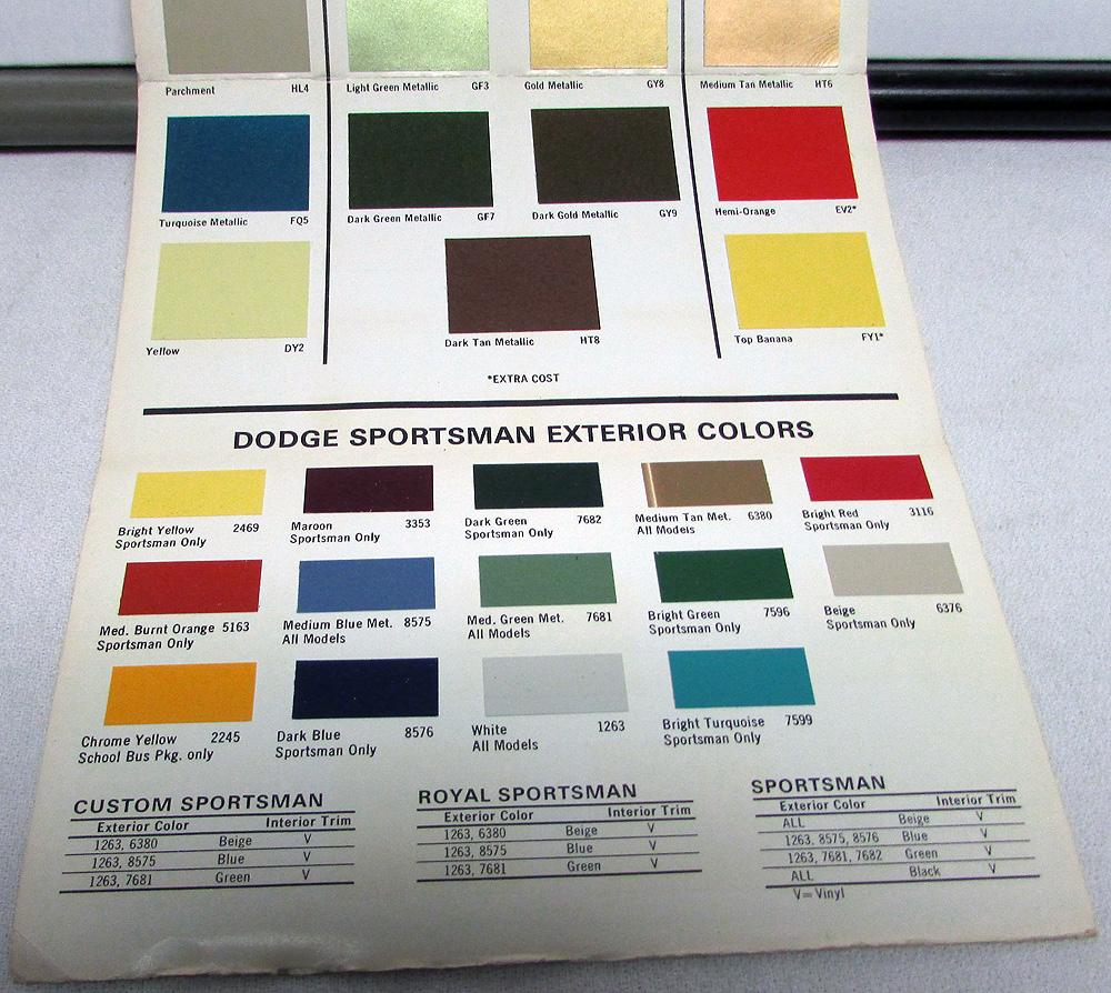 1972 Dodge Dealer Paint Chips Color Options Folder Charger Challenger ...