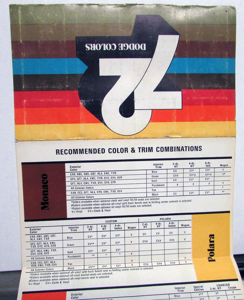 1972 Dodge Dealer Paint Chips Color Options Folder Charger Challenger ...