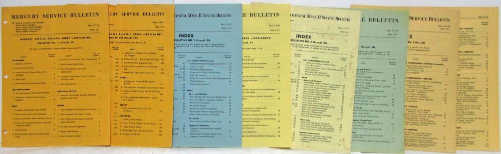 1955 1956 1957 1958 Lincoln Mercury Service Bulletin Index Pages