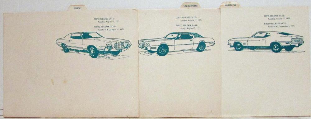 1971 Ford Media Info Copy and Photo Release Folders - T-Bird Mustang Torino