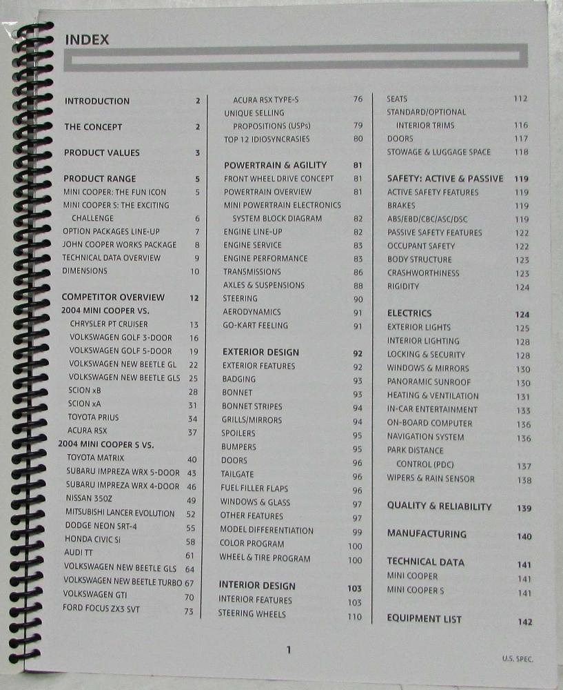 2004 MINI Cooper and Cooper S Product Brief Reference Booklet for ...