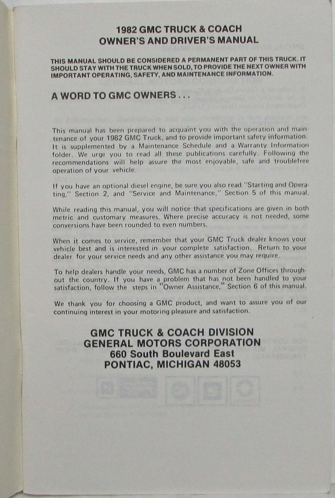 1982 GMC Truck Suburban and Jimmy Owners and Drivers Manual