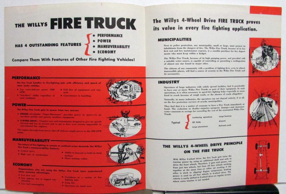 1954 Willys 4-wheel drive Fire Truck Equipment Specifications Sales Folder