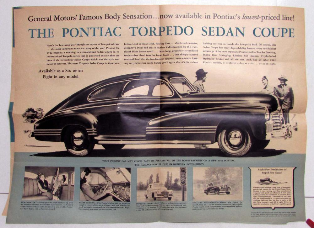1942 Pontiac Torpedo Sedan Coupe Six Eight Diagrams Pricing Sales Brochure