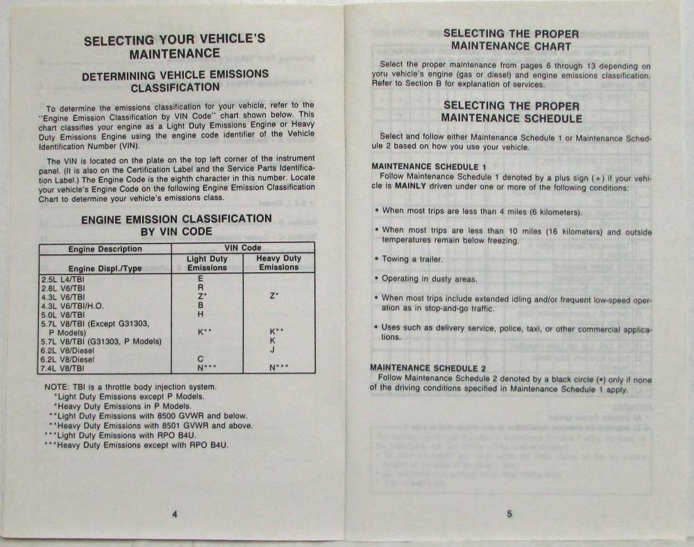 1990 GMC Light Duty Truck Maintenance Schedule Booklet