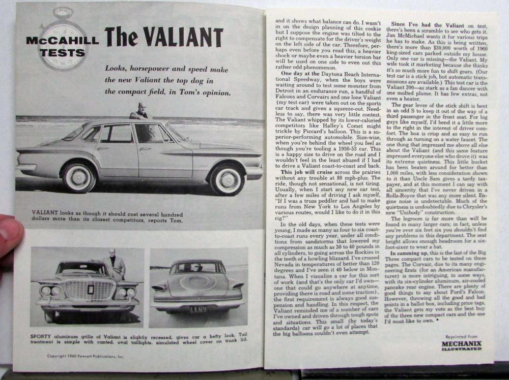 1960 Plymouth Valiant Merchanix Illustrated Reprint Magazine Tri-Fold