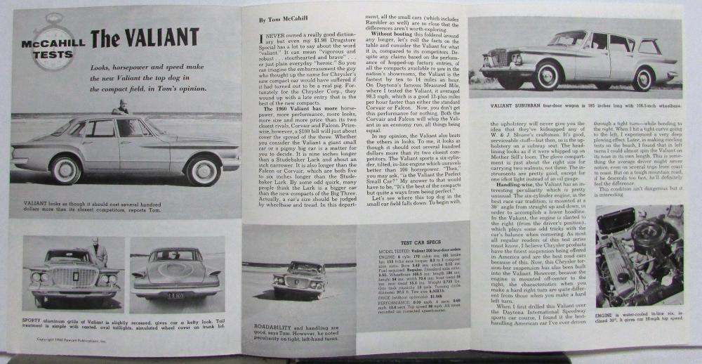 1960 Plymouth Valiant Merchanix Illustrated Reprint Magazine Tri-Fold
