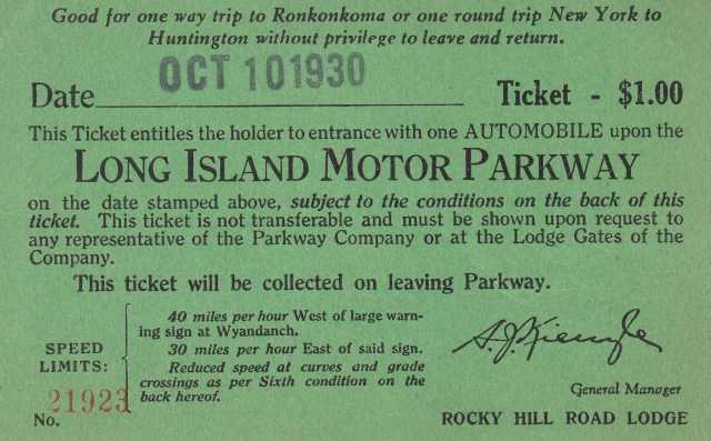 1930 Long Island Motor Parkway Toll Ticket No 21923 - Collectible