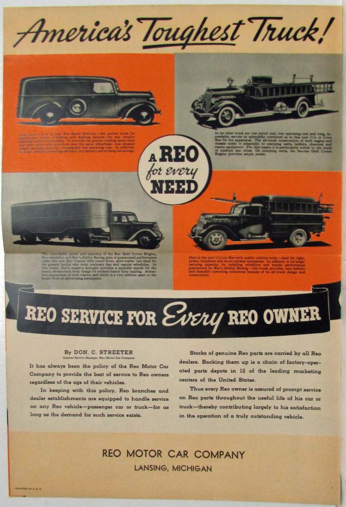 1935 REO Truck Transport Ad Newspaper Style Sales Brochure Folder