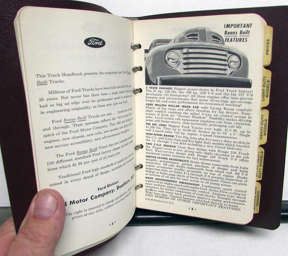 1949 Ford Truck Dealer Data Salesmens Reference Handbook Pickup Panel ...