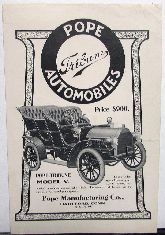 1906 Pope Tribune Model V Dealer Sales Brochure Folder Features Specs ...
