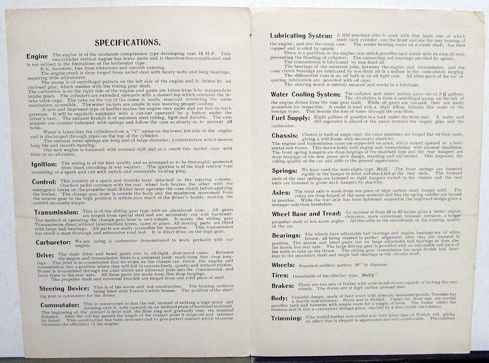 1906 Pope Tribune Model V Dealer Sales Brochure Folder Features Specs ...