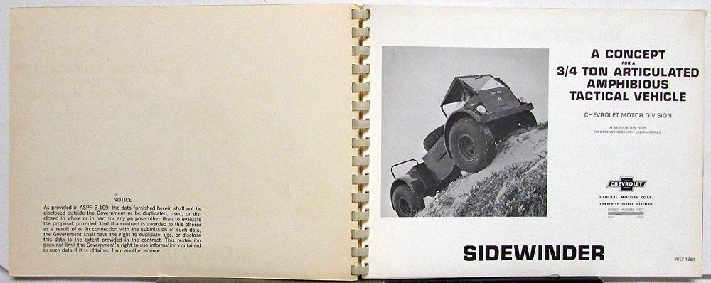 1964 Chevrolet Concept Sidewinder Military Vehicle Brochure Amphibious ...