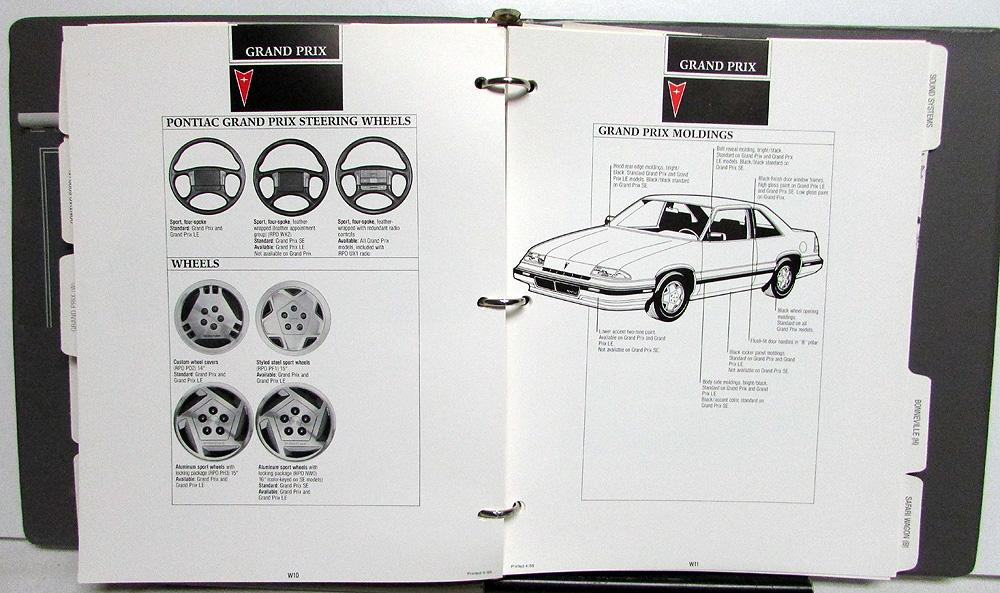 1989 Pontiac Product Guide Data Book Fleet Edition Firebird Grand Prix ...