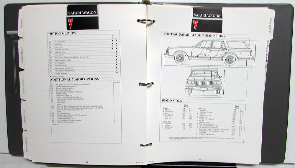 1989 Pontiac Product Guide Data Book Fleet Edition Firebird Grand Prix ...