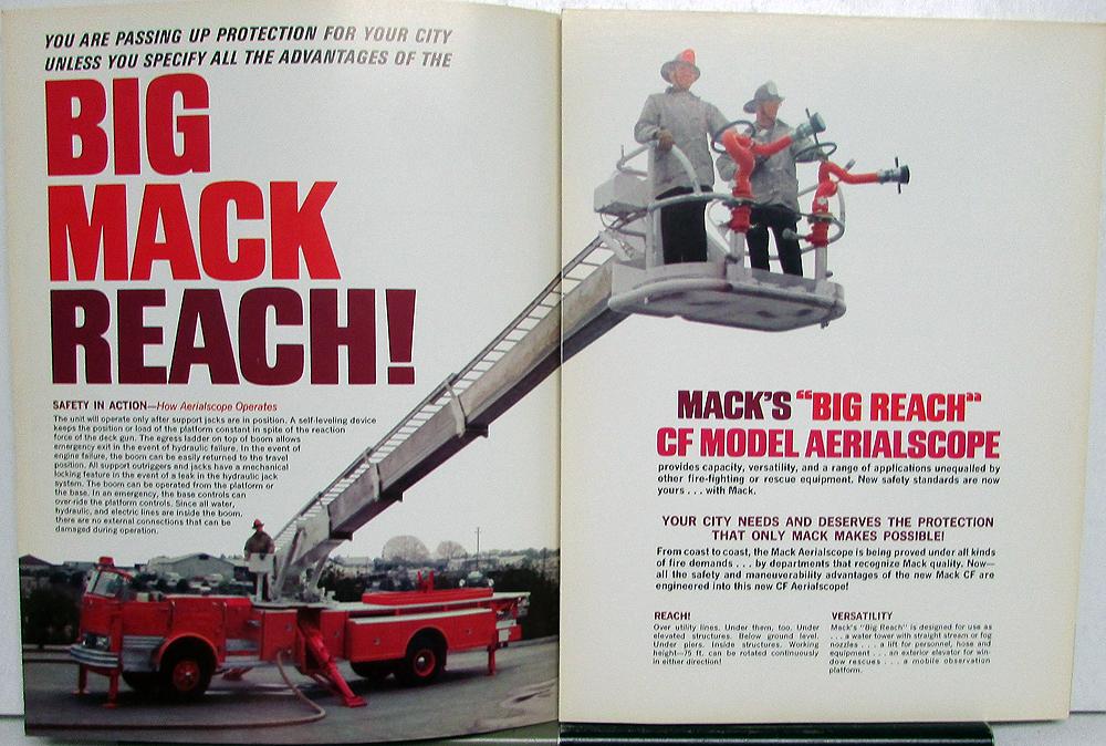 1968 Mack Truck Big Reach Fire Truck CF Model Aerialscope Sales Brochure