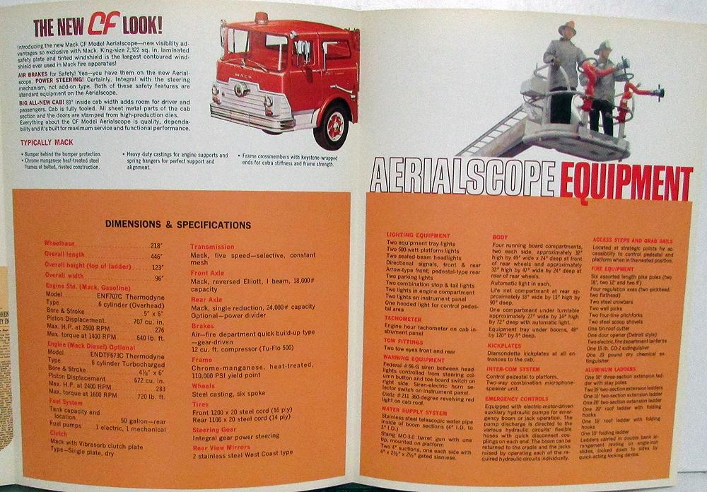 1968 Mack Truck Big Reach Fire Truck CF Model Aerialscope Sales Brochure