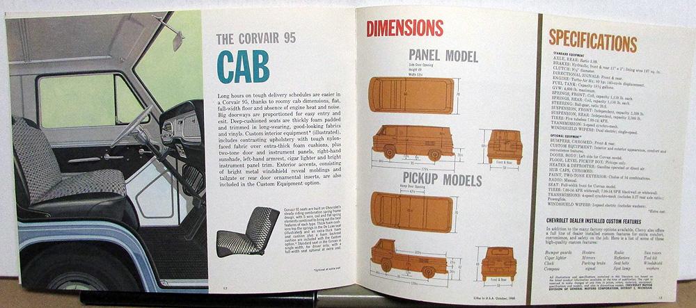 1961 Chevrolet Truck Corvair 95 Van Pickup Loadside Rampside Sales ...