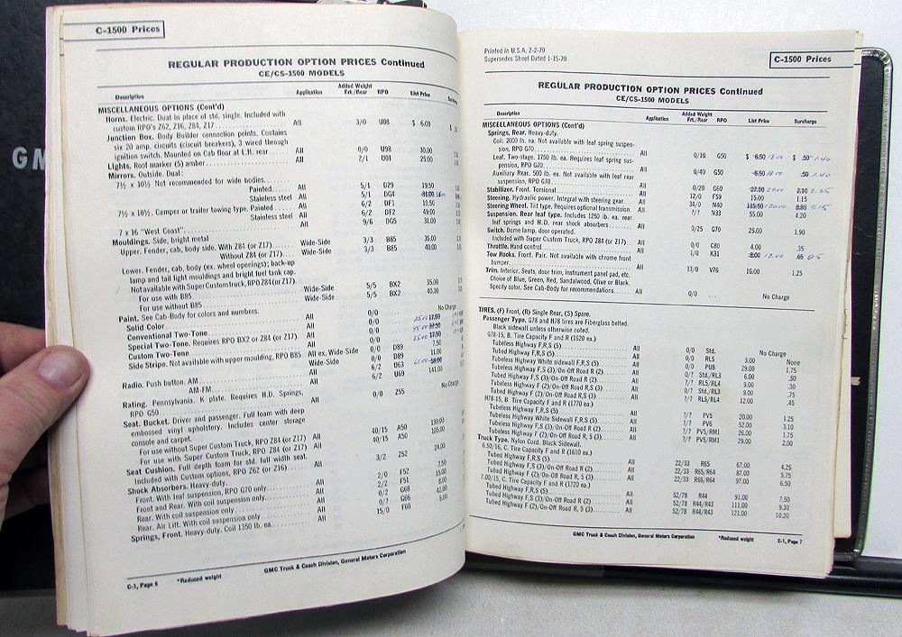 1970 GMC Truck Dealer Data Book Sales Reference Full Line Pickup Van ...