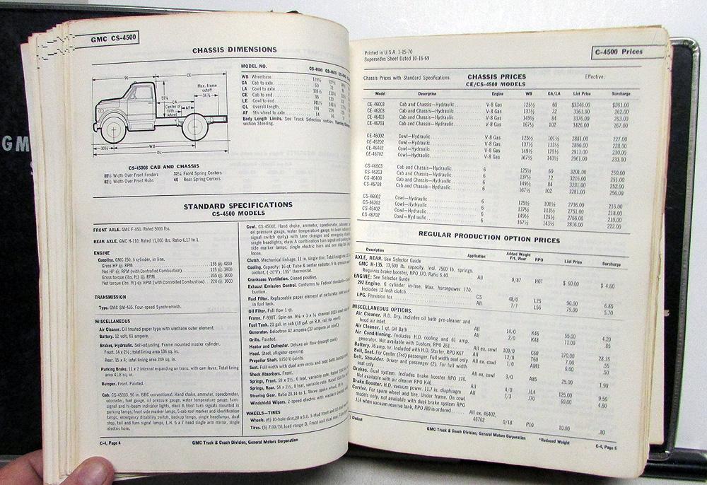 1970 GMC Truck Dealer Data Book Sales Reference Full Line Pickup Van ...
