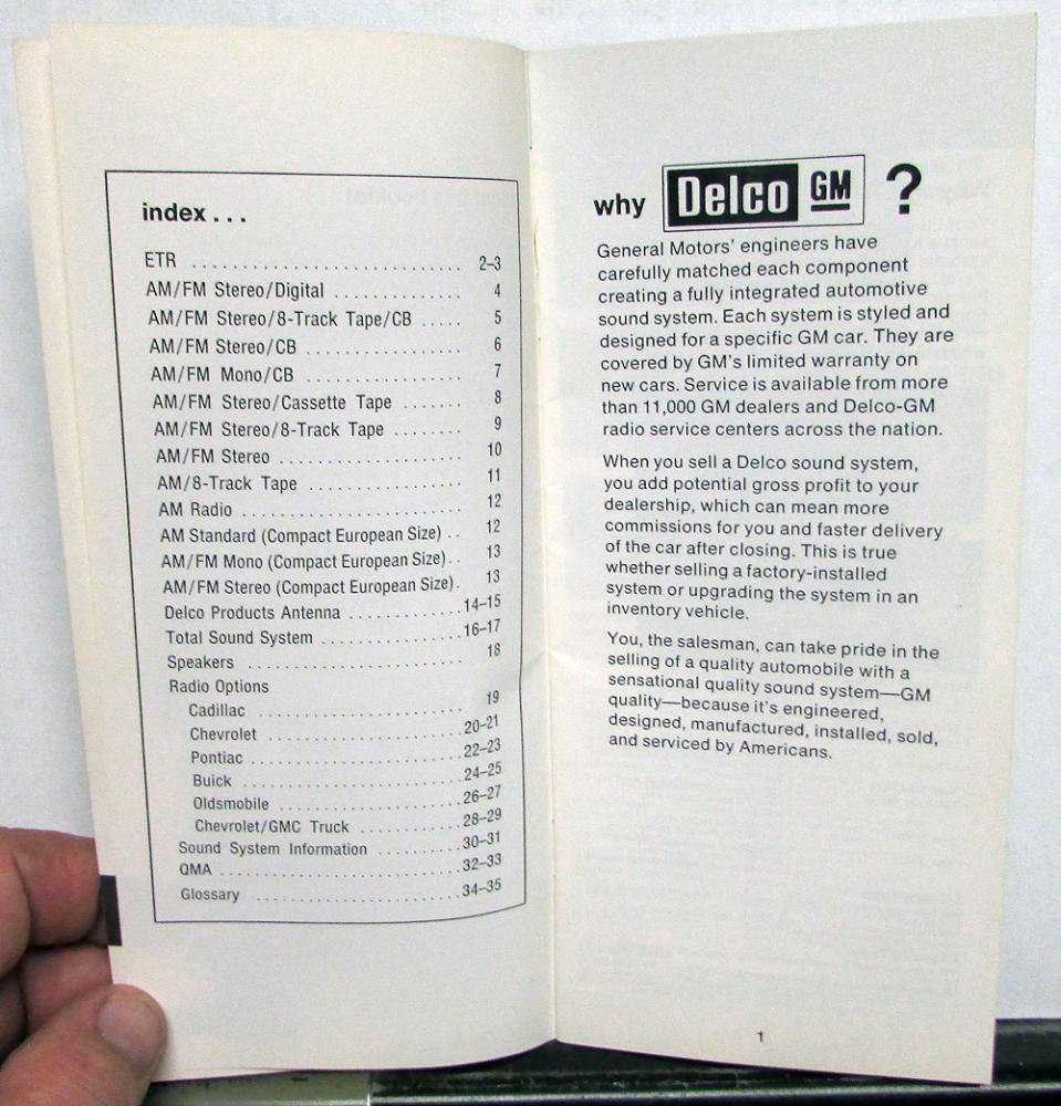 1979 General Motors GM Salesmans Guide Delco Sound Facts Radio AM/FM 8 ...