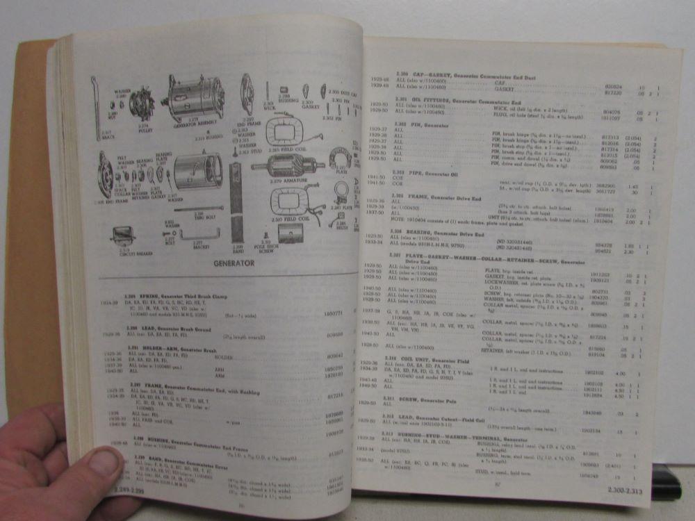 1929-1950 Chevrolet Dealer Master Parts Catalog Book Six-Cylinder ...