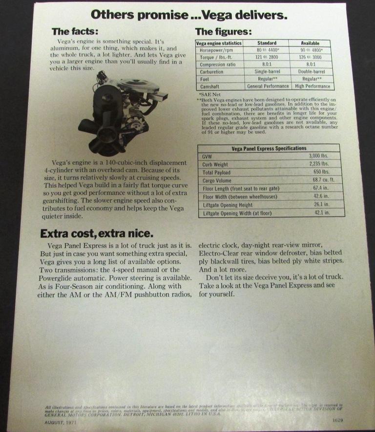 1972 Chevrolet Vega Panel Express Truck Dealer Sales Brochure Original