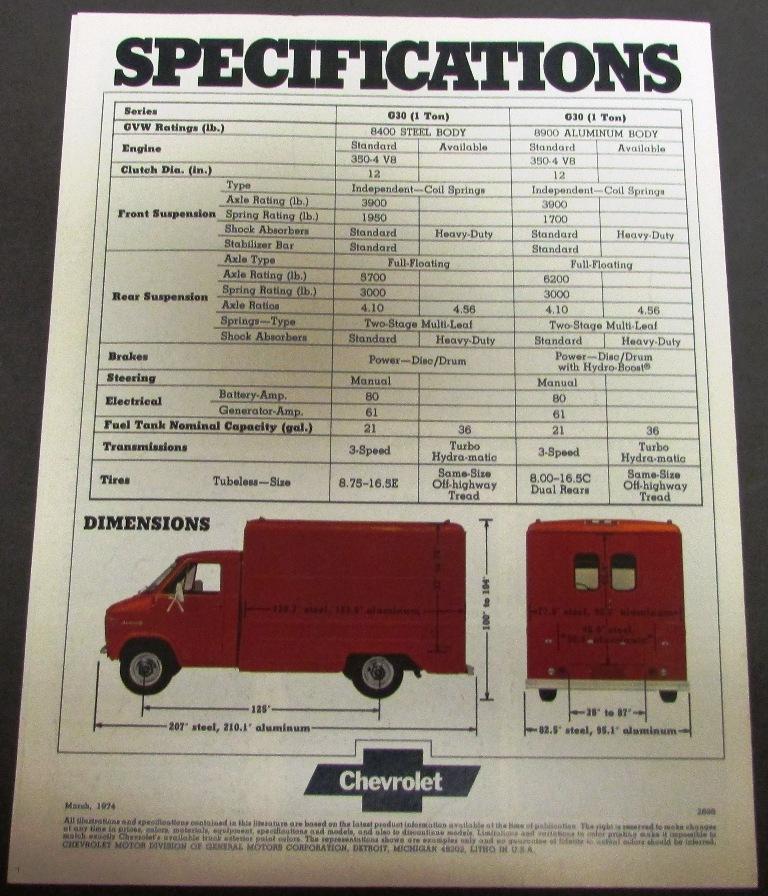 1974 Chevrolet Chevy Hi-Cube Van Truck Dealer Sales Folder Original