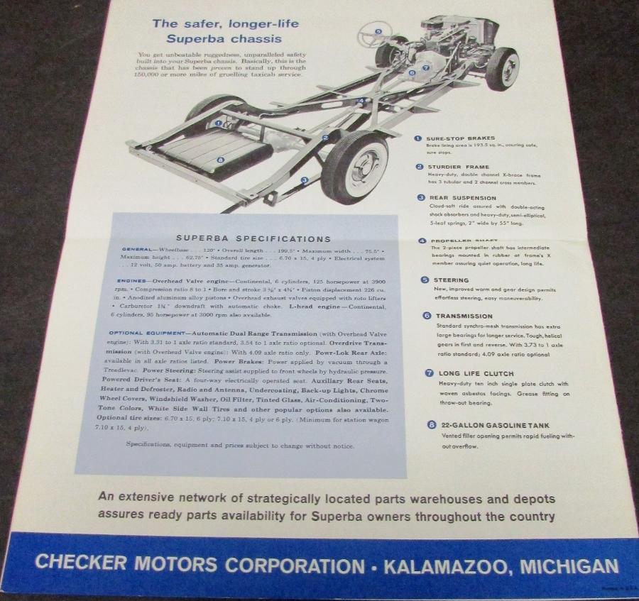 1961 1962 1963 ? Checker Original Sales Brochure XL Superba Models
