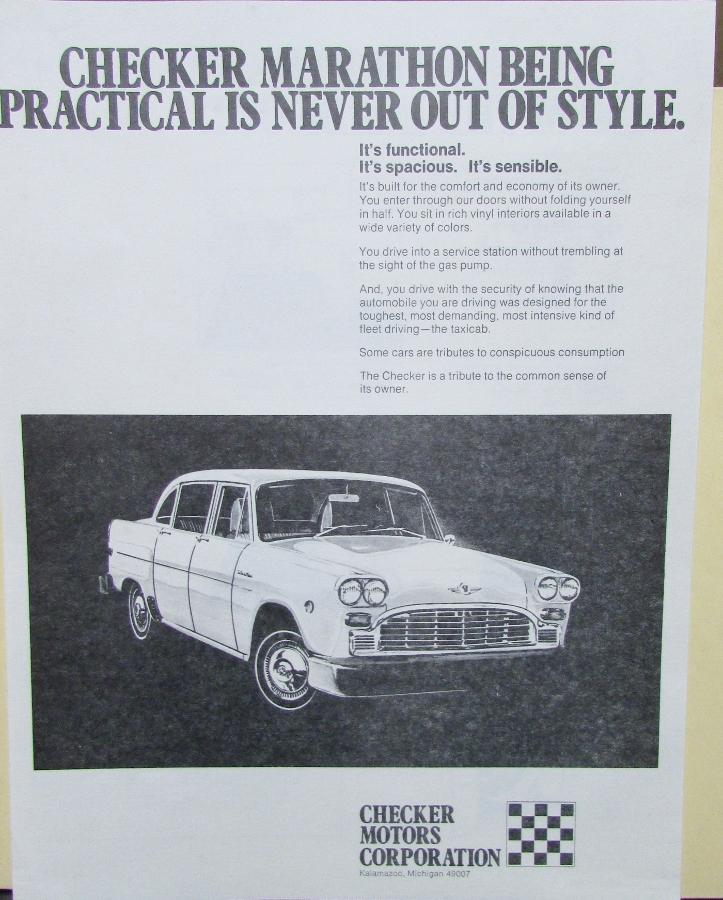 1970 ? Checker Marathon Sales Sheet On Interior Functionality