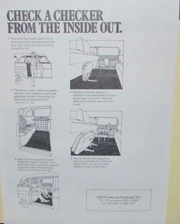 1970 ? Checker Marathon Sales Sheet On Interior Functionality