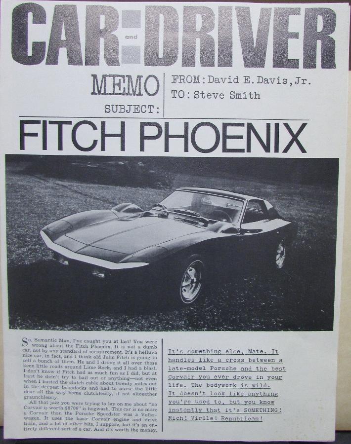 1966 1967 1968 Car & Driver Reprint Article Fitch Phoenix Sales ...