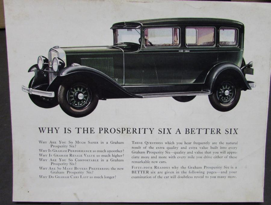 1931 Graham Prosperity Six Auto Color Sales Brochure Folder Original