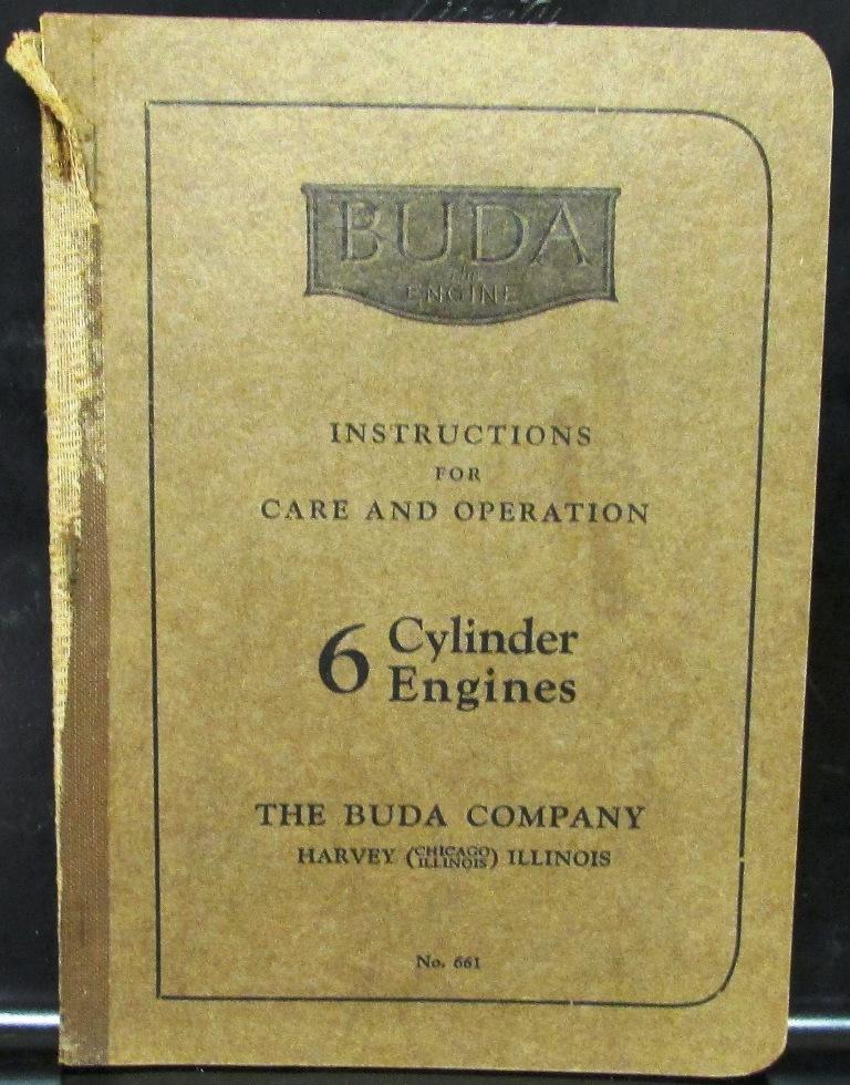 1928 Buda Engines Owners Care & Operation Manual 6 Cylinder Harvey Illinois